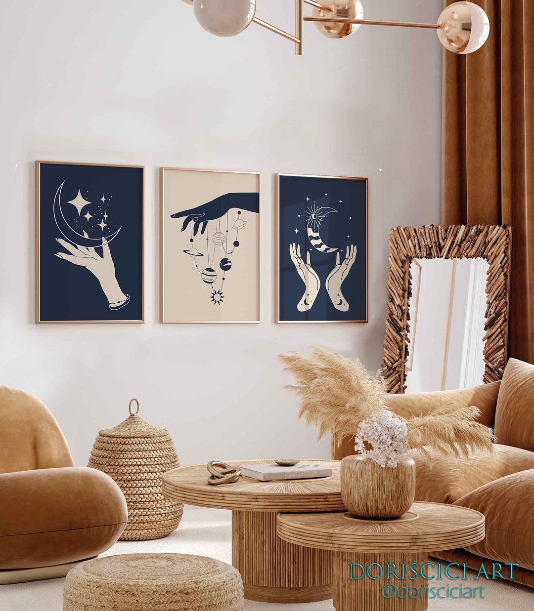 Navy Blue Moon Gallery Wall Art Set of 3,celestial Printable,moon Phase ...