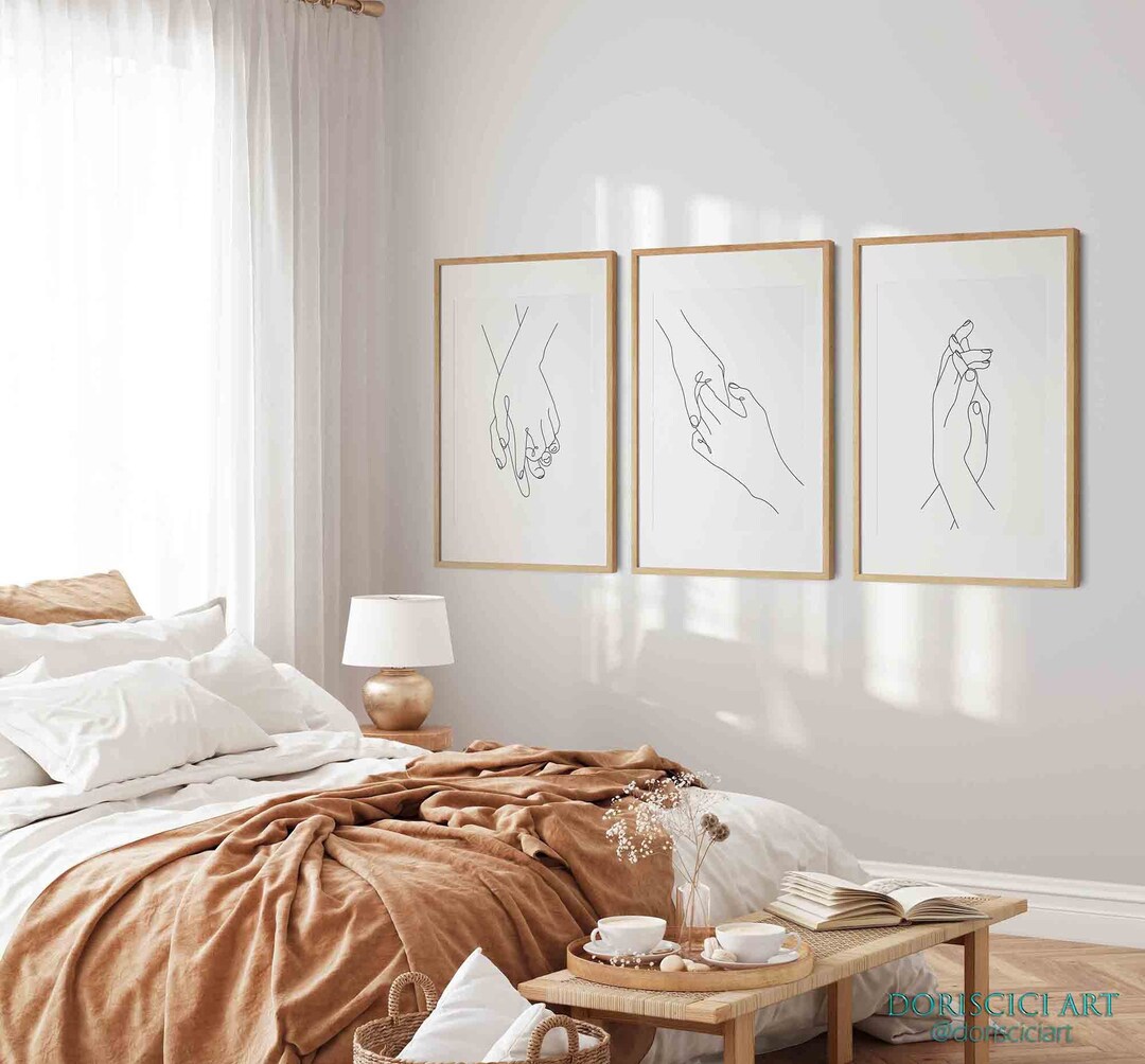 Minimalist Holding Hands Printable Set of 3,couple Hands One Line ...