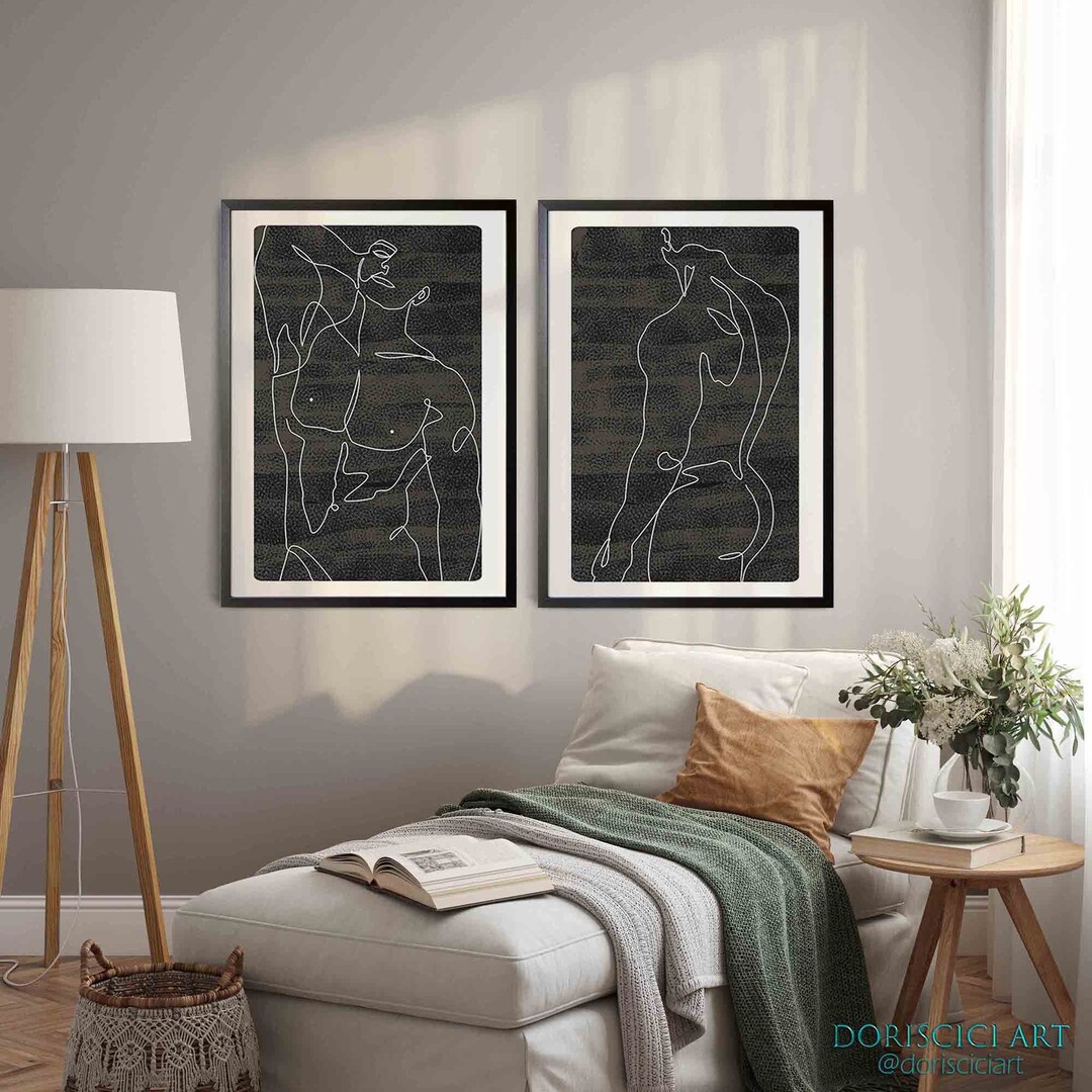 Male Figure Line Art Print Set Abstract One Line Drawing Digital