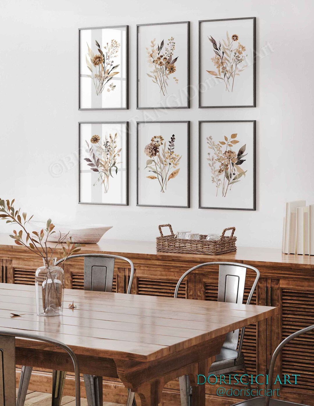 Set of 6 Boho Botanic Prints,neutral Dried Flowers Printable,nursery ...