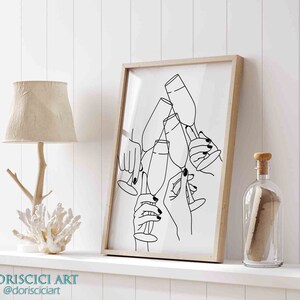 Cheers Prints,line Art Printable,bar Cart Art,cocktail Print,cheers ...