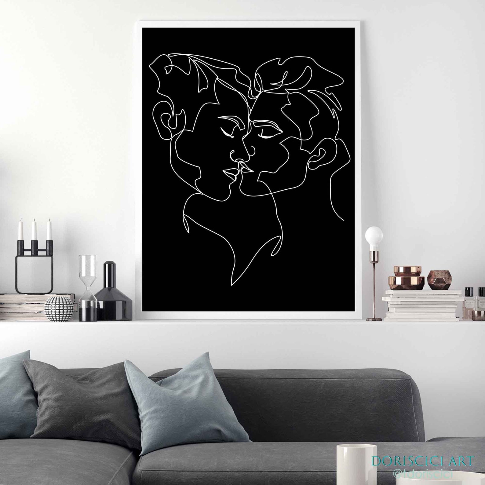 Gay Love Line Art-black©beinantang/dorisciciart.kiss Line - Etsy