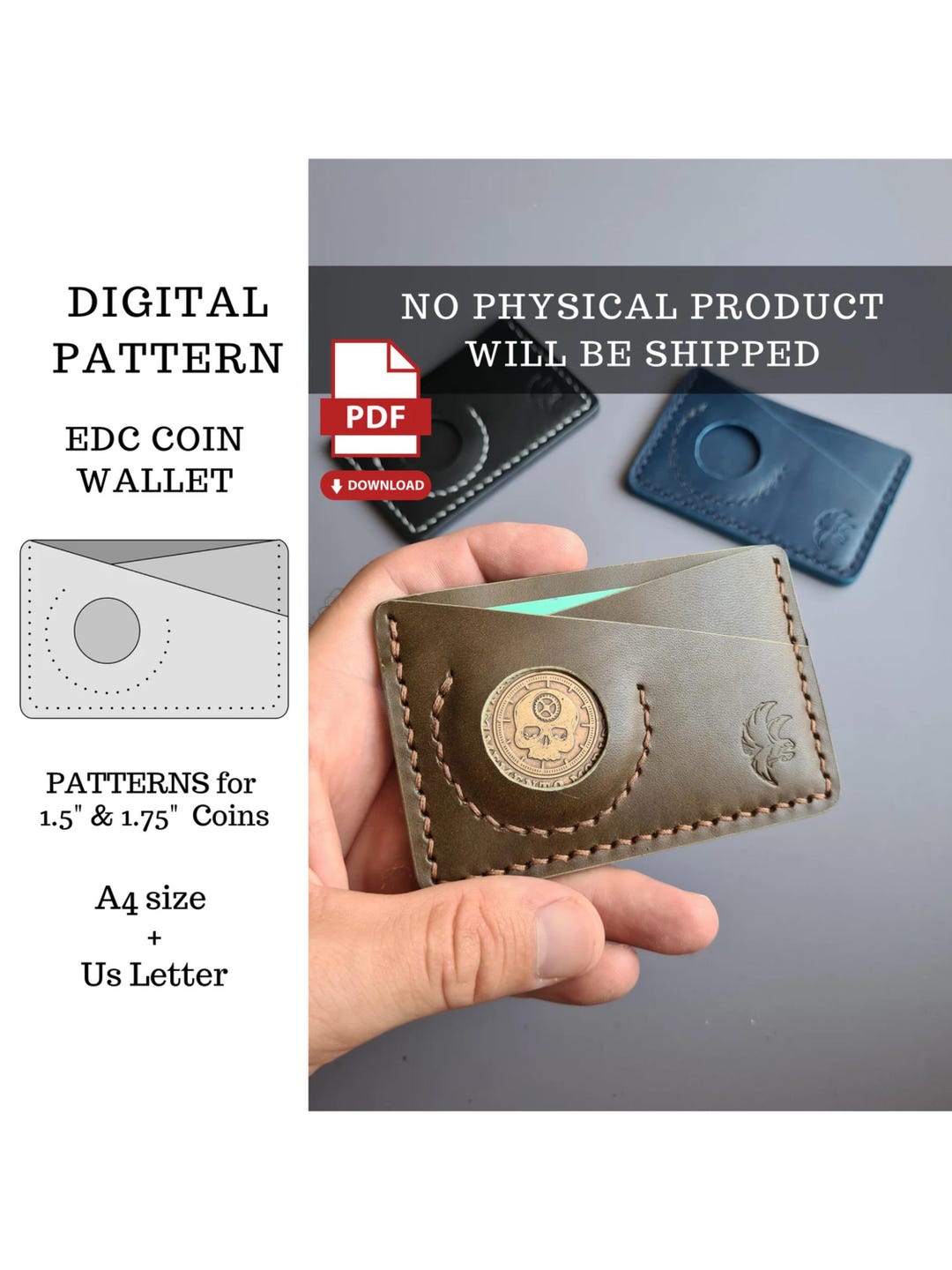 Challenge Coin Wallet PDF Pattern,edc Wallet Template,slim Wallet ...