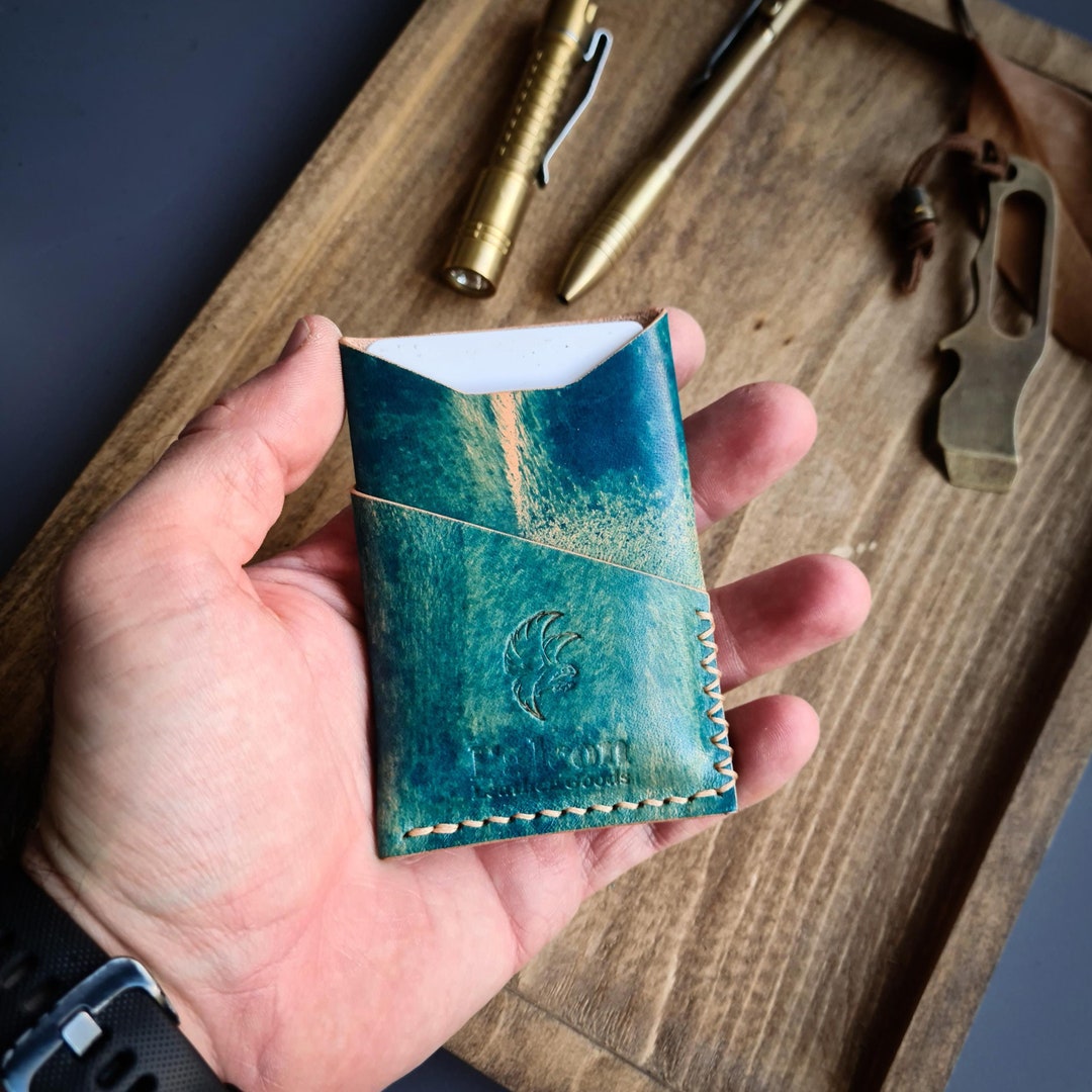 Blue Leather Front Pocket Wallet, Slim Mens Wallet, Slim Minimalist ...