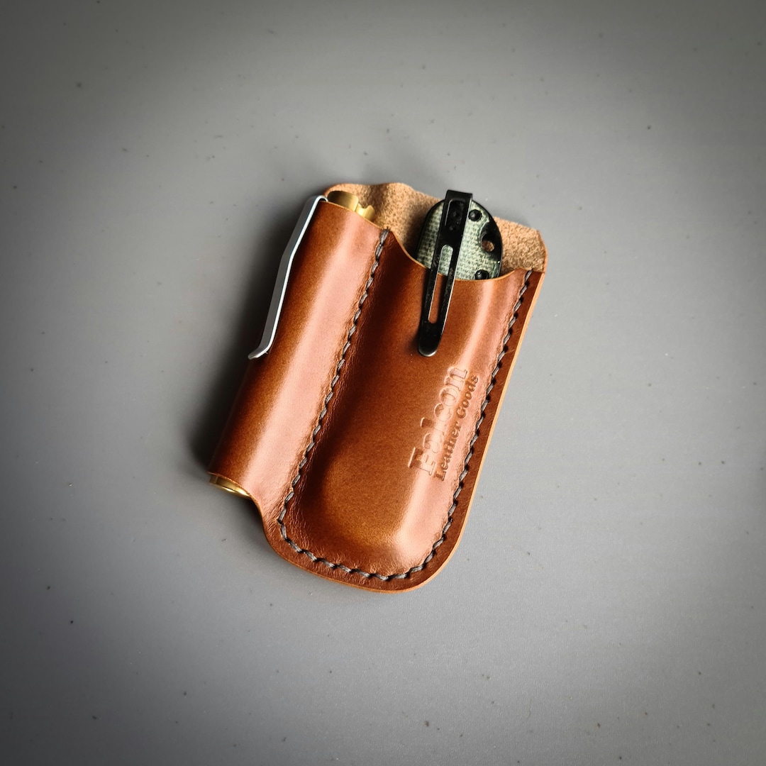 Leather Sheath With a Belt Loop for a Flashlight and a Folding Knife ...