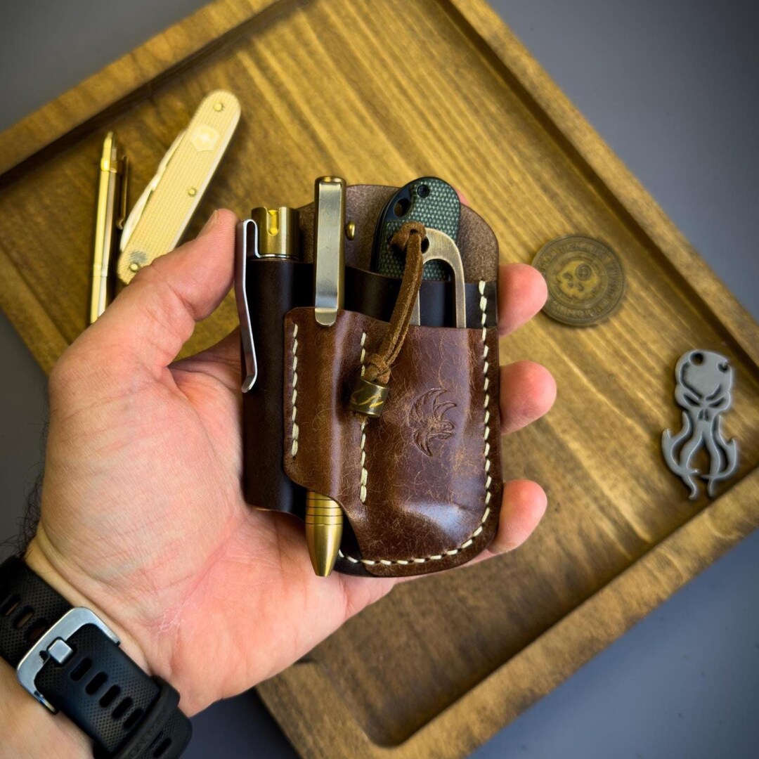 Dark Brown Handmade Leather Edc Pocket Organizer, Leather Edc Pouch ...