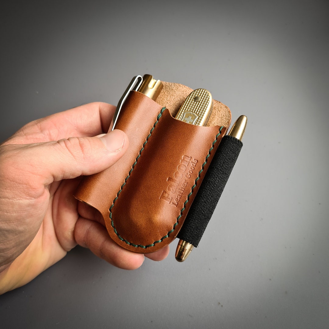 Leather Edc Pocket Organizer With Elastic Pen Slot,sak and Flashlight ...