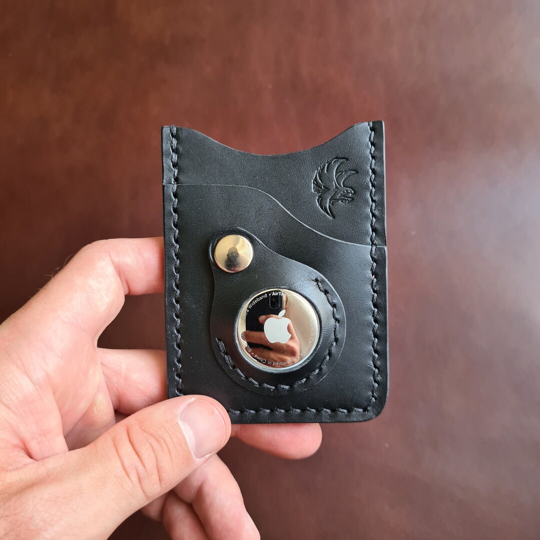 Handmade Minimalist Leather Card Wallet With an AirTag Pocket - Etsy