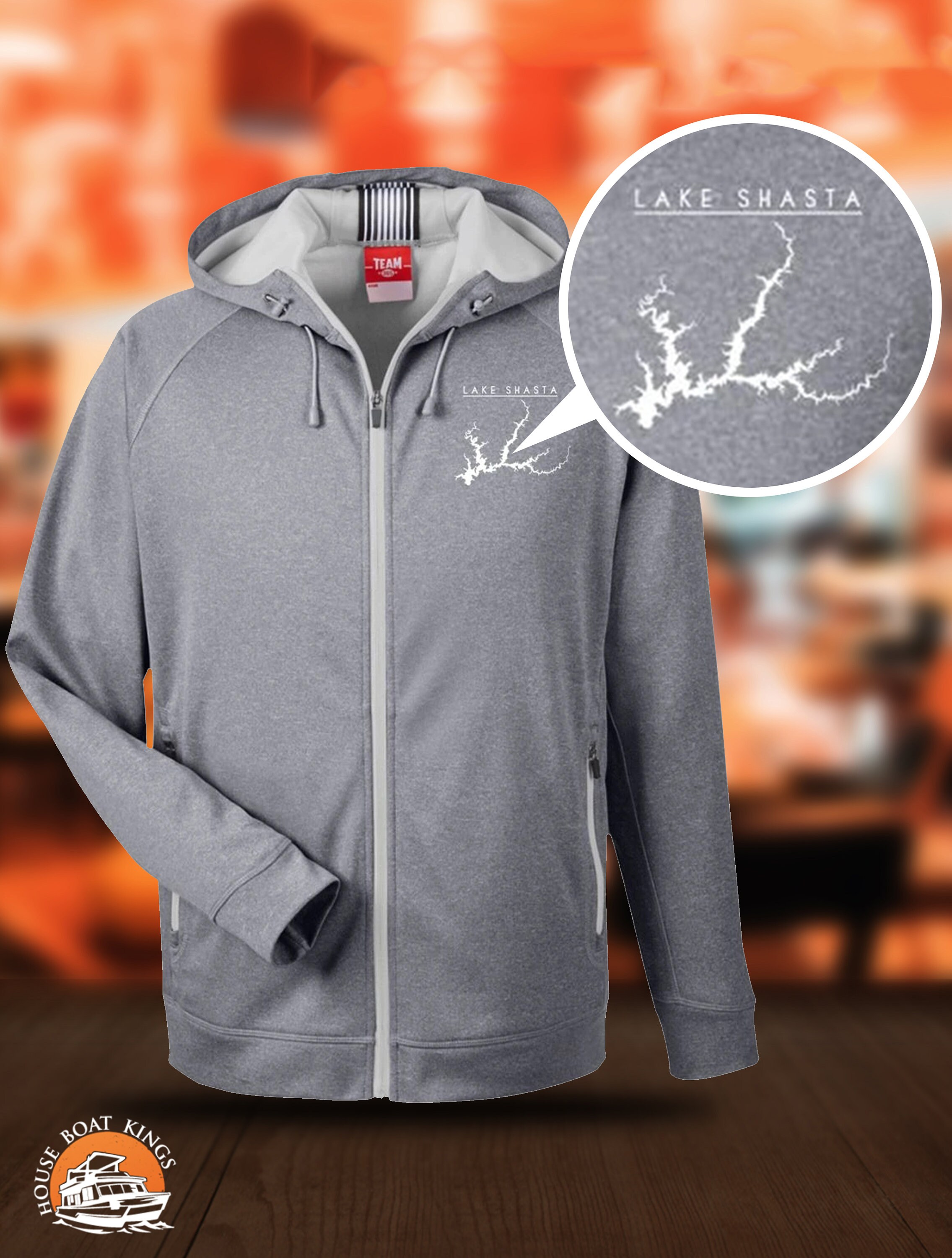 Lake Shasta Map Embroidered Men's Heathered Performance Hooded Fleece ...
