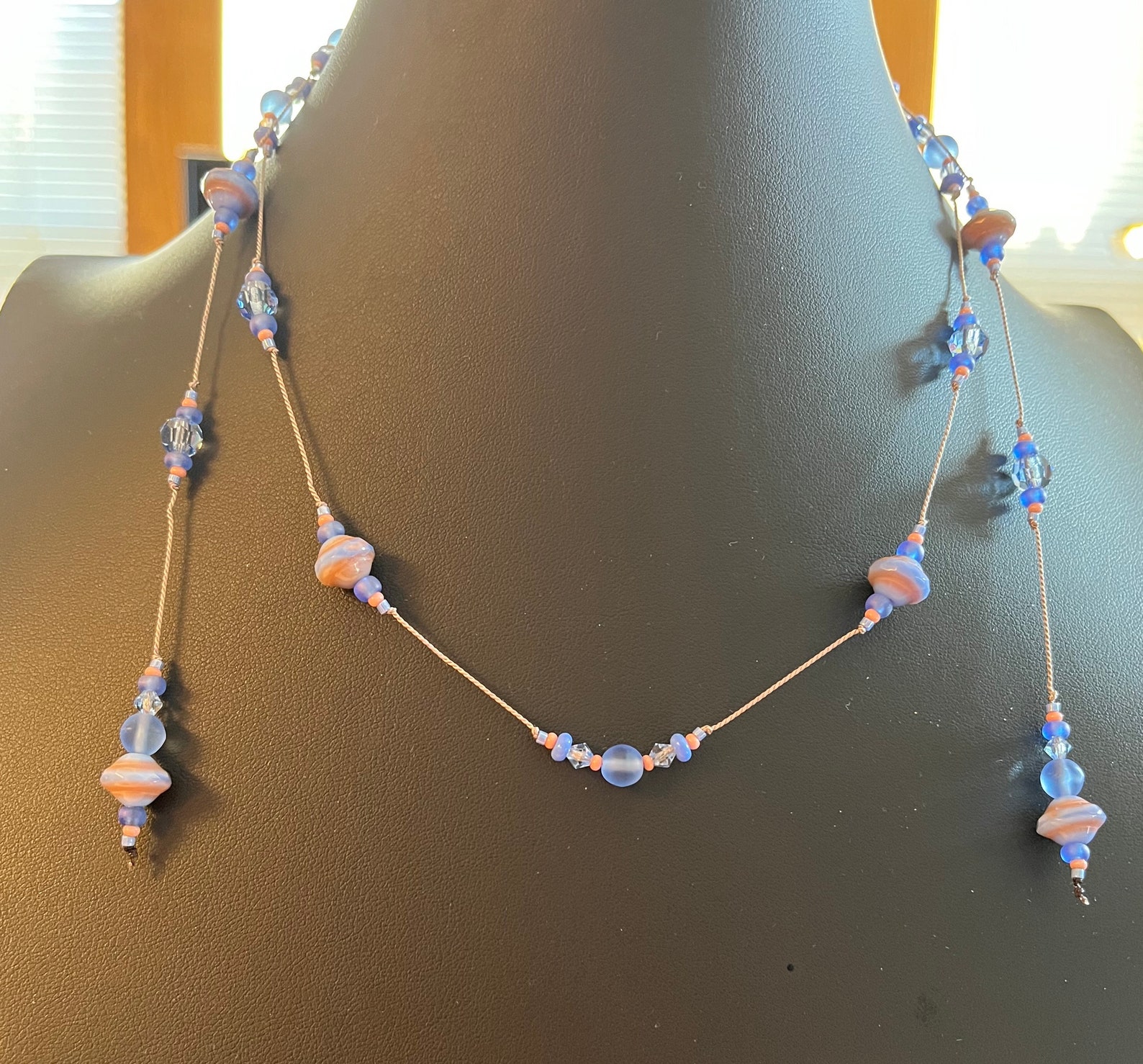 Periwinkle Knotted Bead Wrap Necklace, Boho Style, Crystal and Czech ...