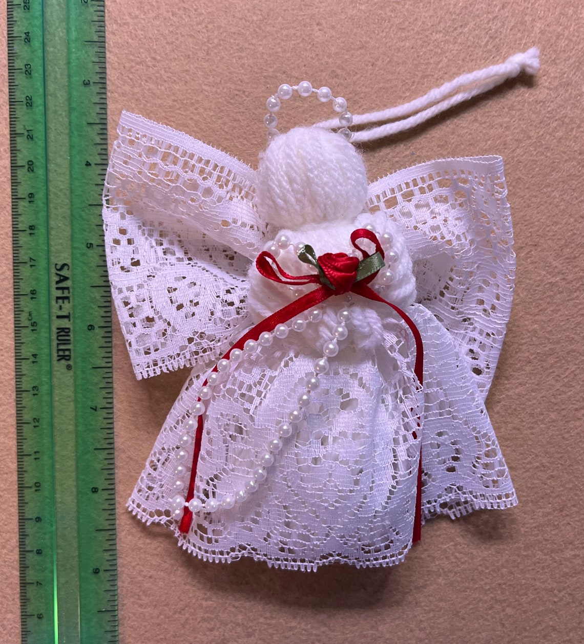 Angel Ornament Made of Lace and Yarn. Choose Between Red and Pink ...