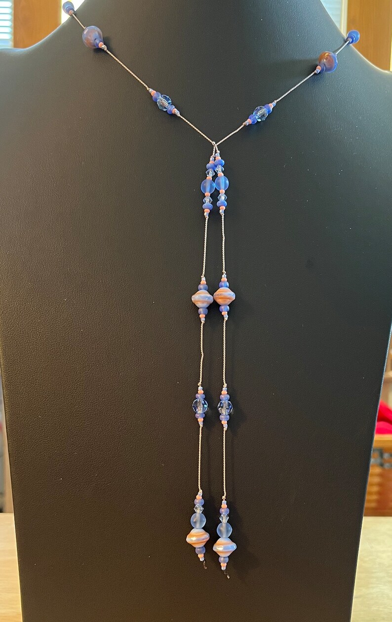 Periwinkle Knotted Bead Wrap Necklace, Boho Style, Crystal and Czech ...
