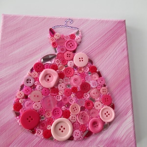 Button Art Pink Princess Dress Painting on Pink Canvas - Etsy