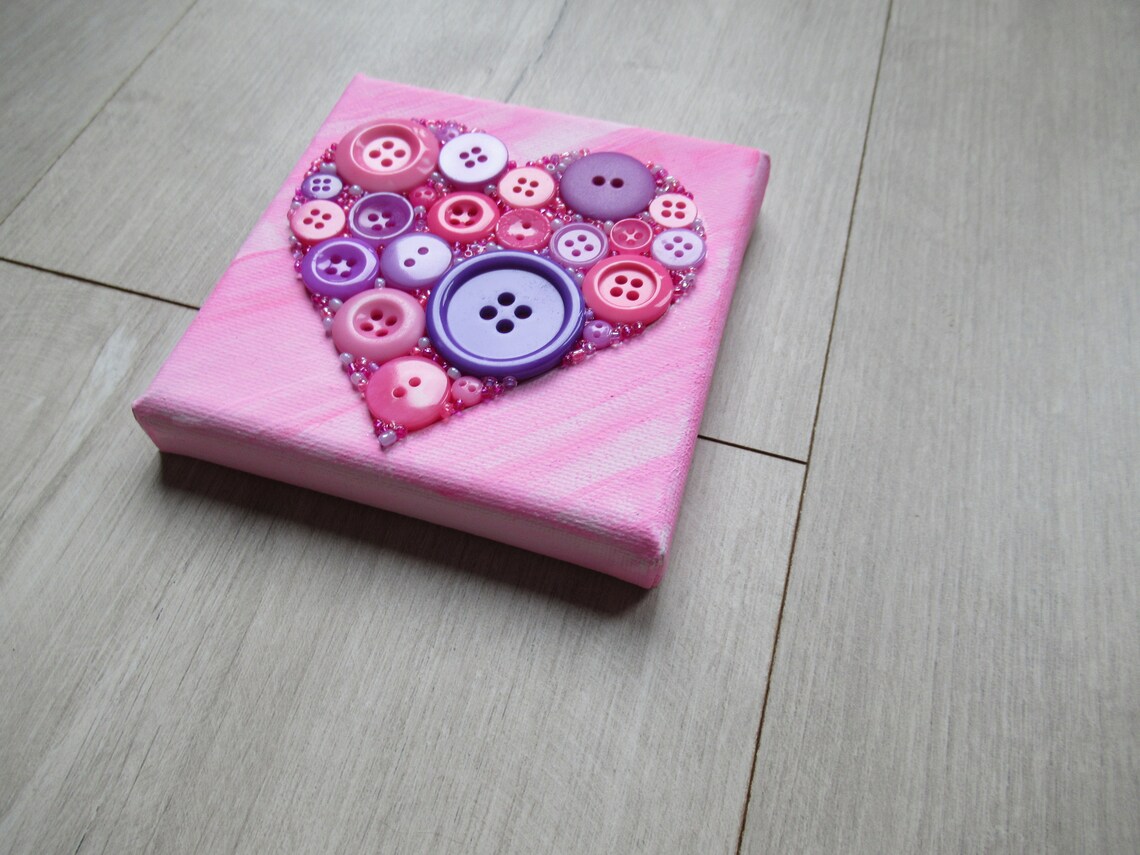 Button Art Heart Painting on Painted Canvas - Etsy
