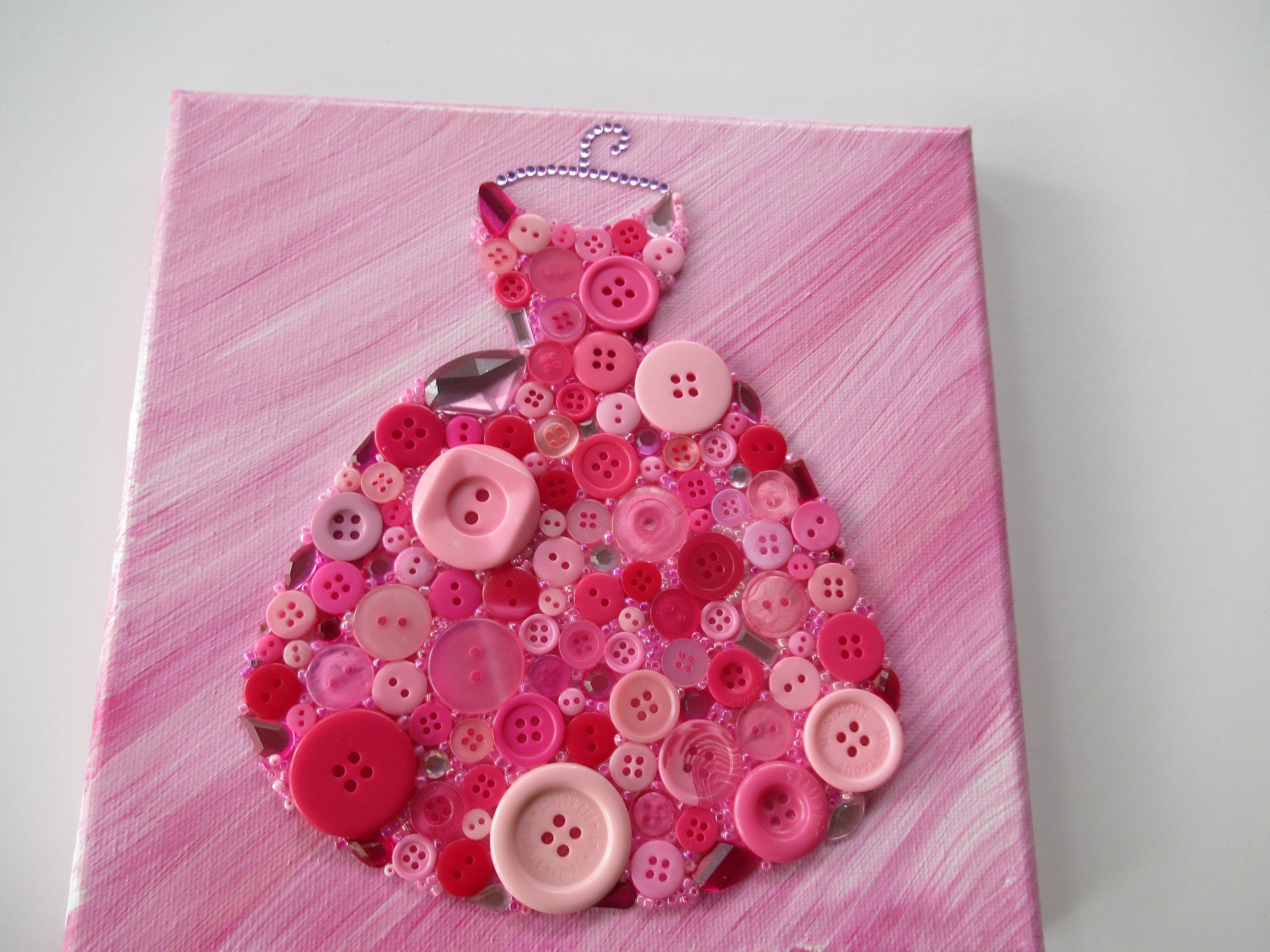 Button Art Pink Princess Dress Painting on Pink Canvas - Etsy