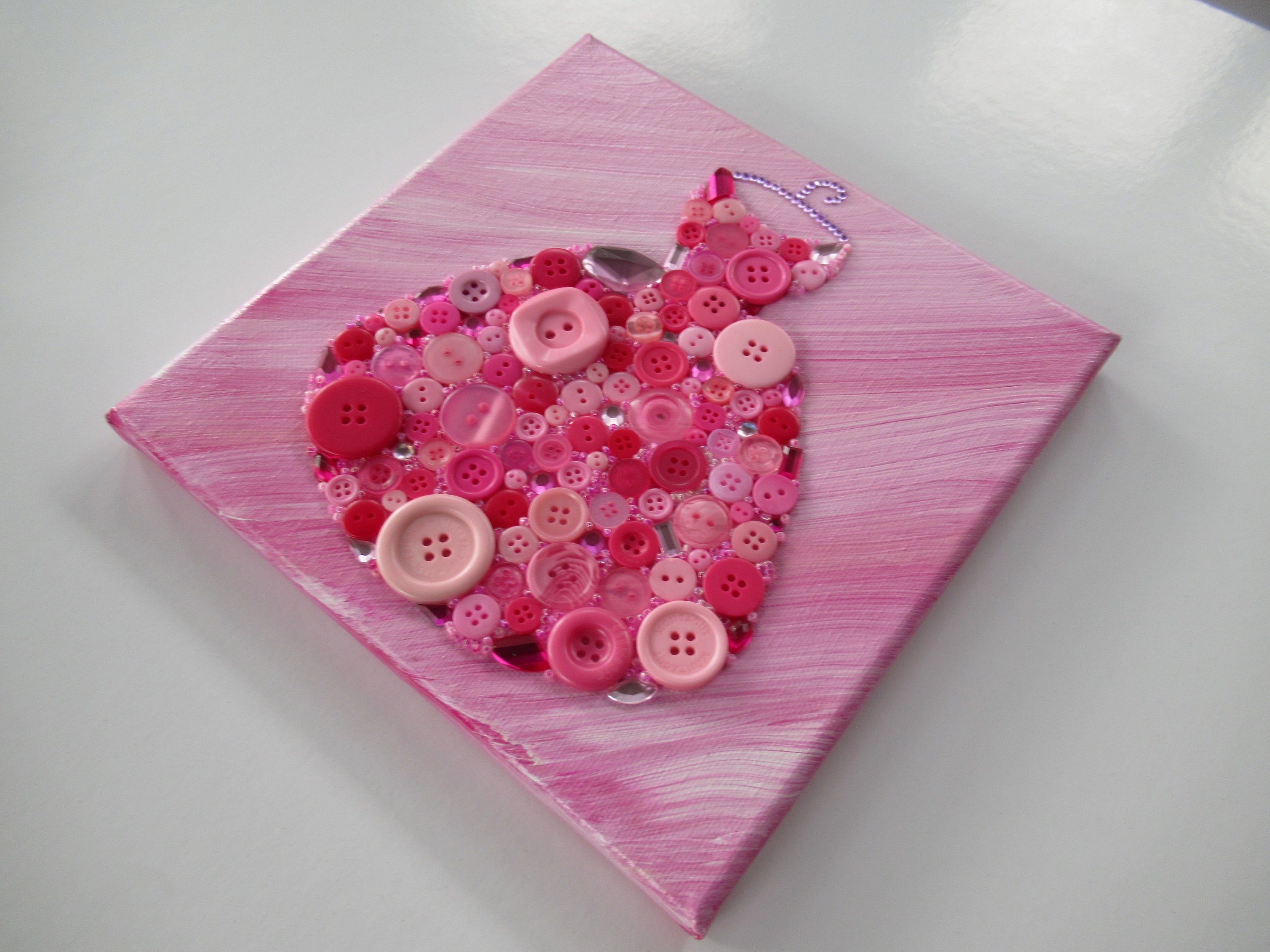 Button Art Pink Princess Dress Painting on Pink Canvas - Etsy