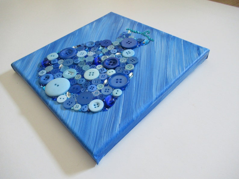 Cute Little Blue Dress Button Art on Canvas, 20 X 20 Cm - Etsy