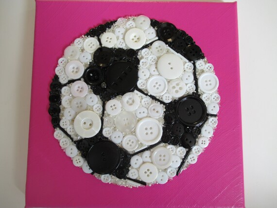 Button Art Soccer Ball Painting on Pink Canvas | Etsy