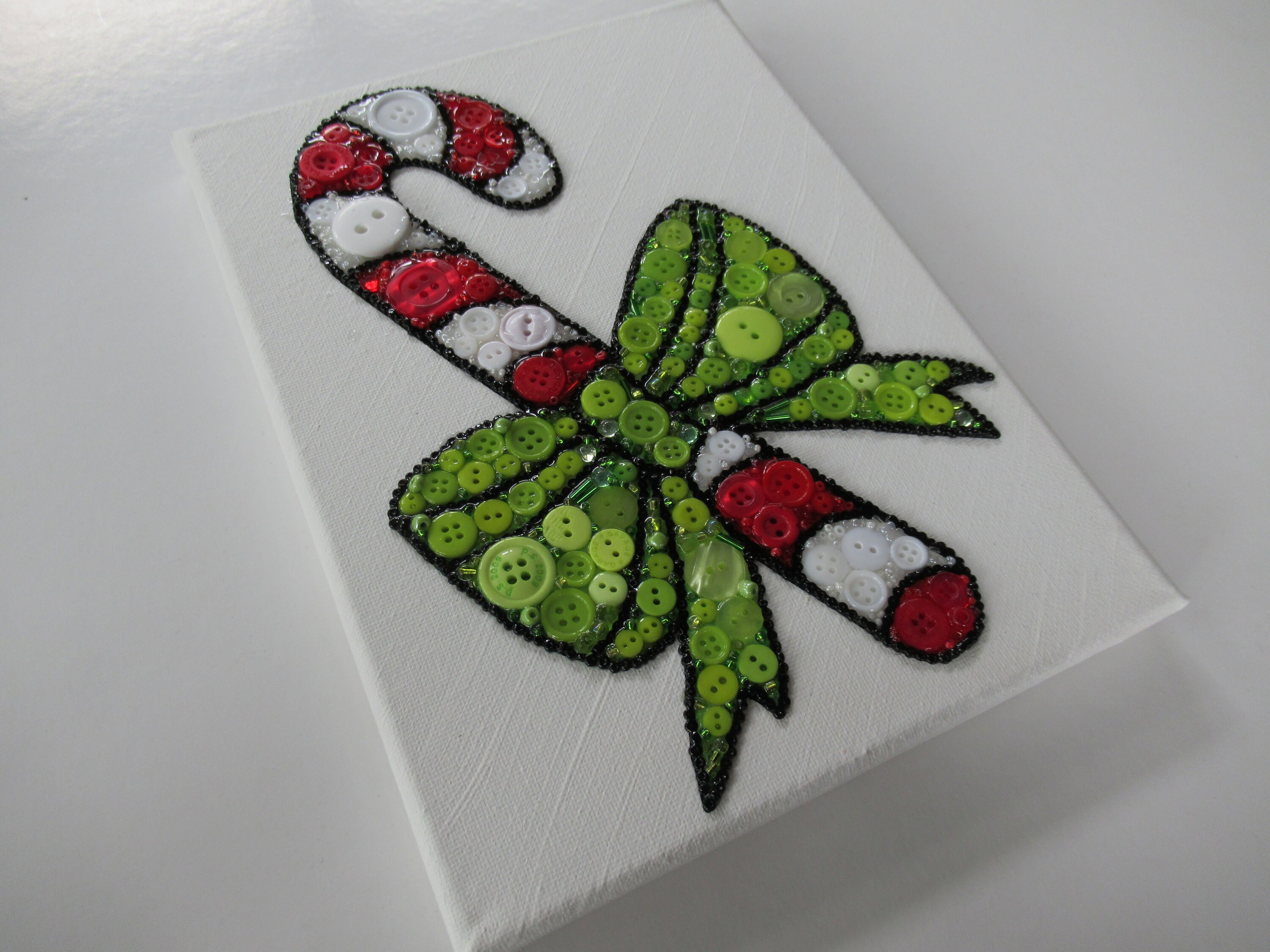 Christmas Candy Cane Button Art Painting on White Canvas - Etsy