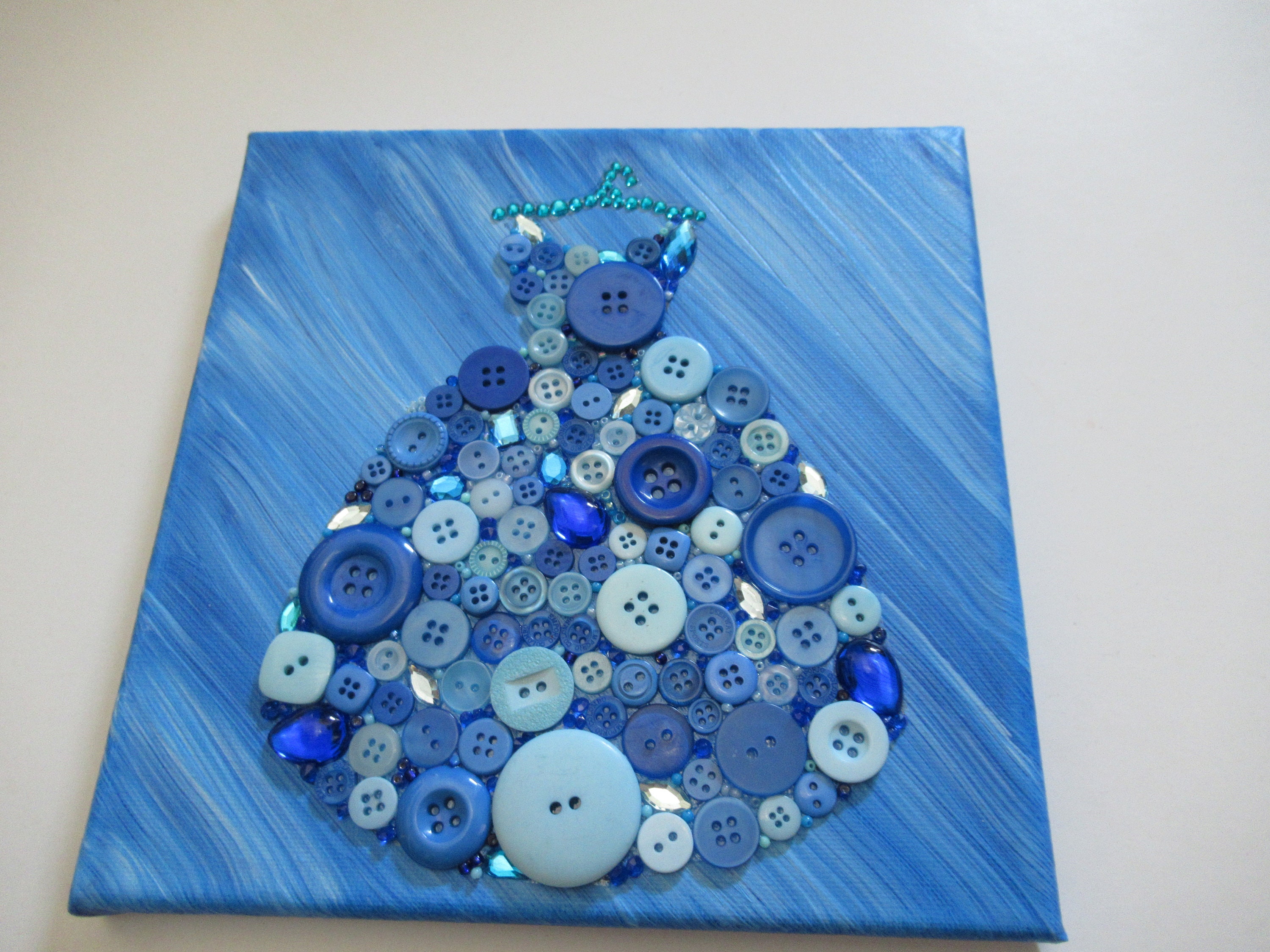 Cute Little Blue Dress Button Art on Canvas, 20 X 20 Cm - Etsy