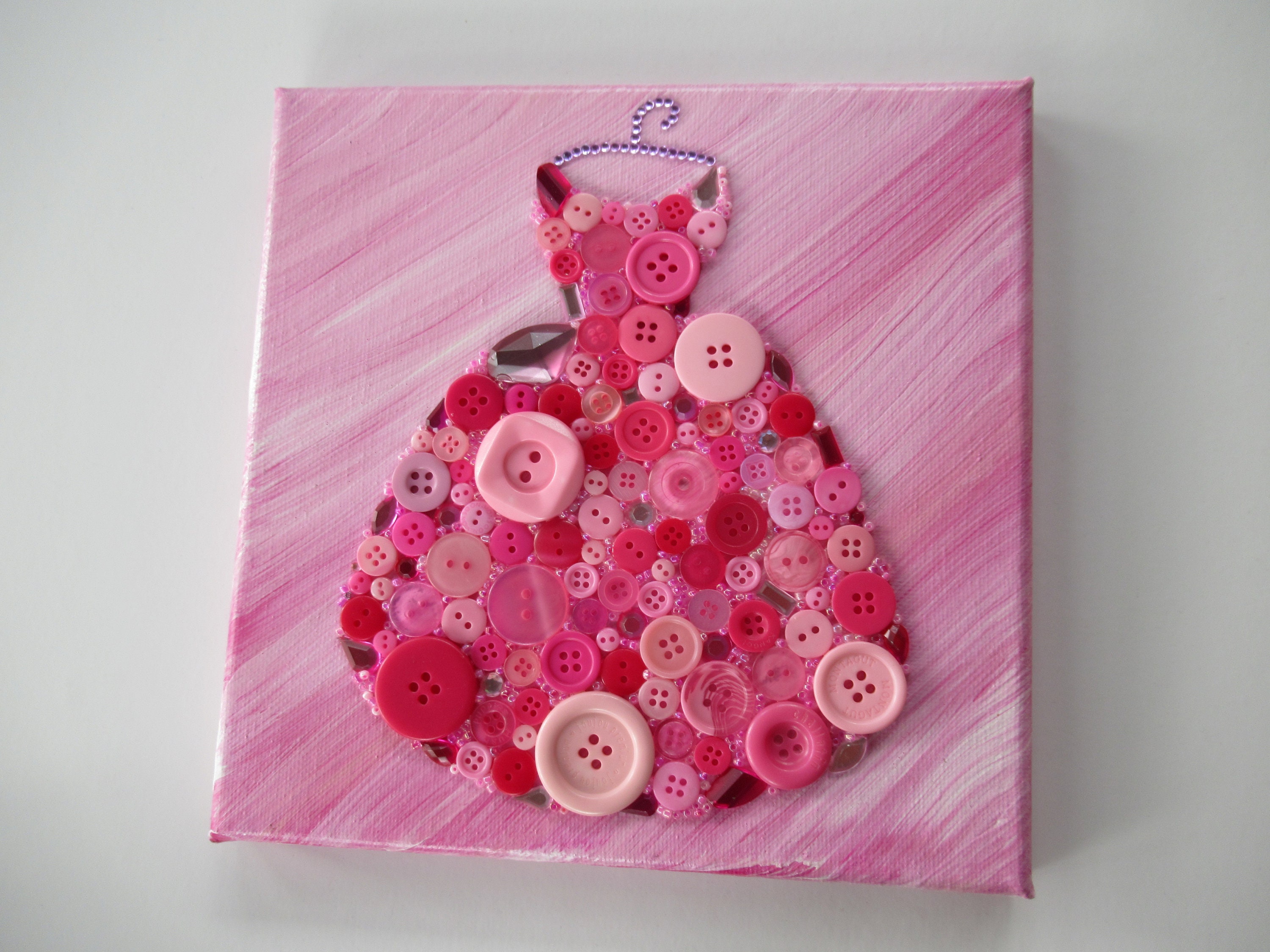 Button Art Pink Princess Dress Painting on Pink Canvas - Etsy