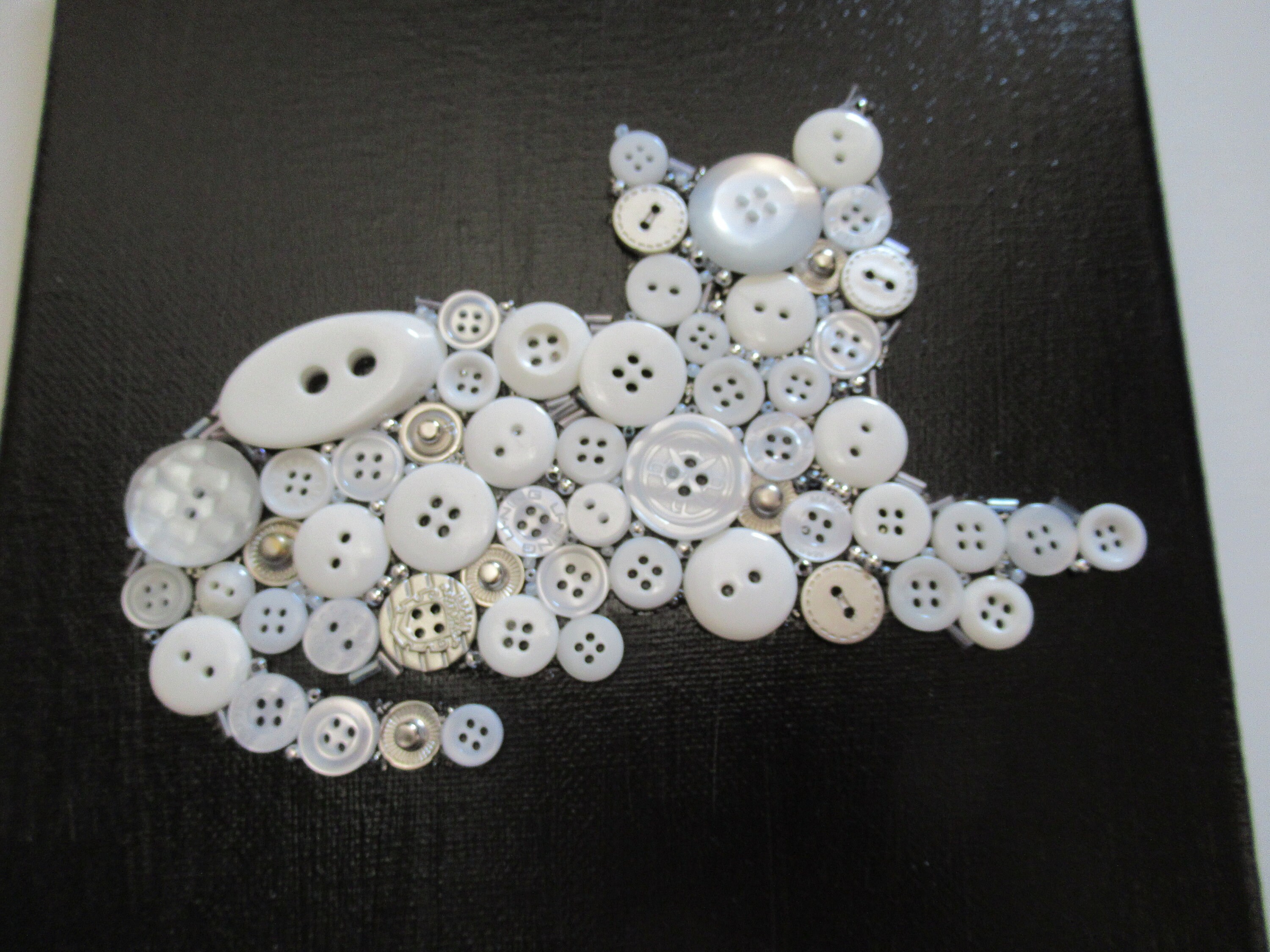 Button Art Cat Black and White on Canvas - Etsy
