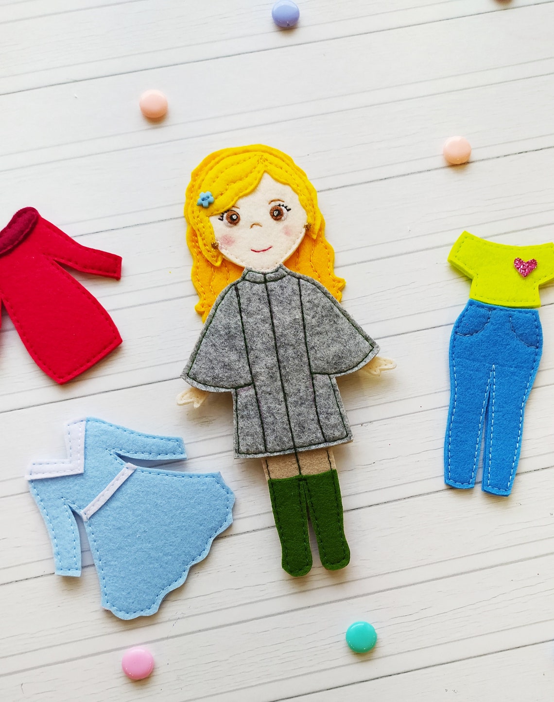 Felt doll and clothes pattern Felt play sets dress up Felt | Etsy