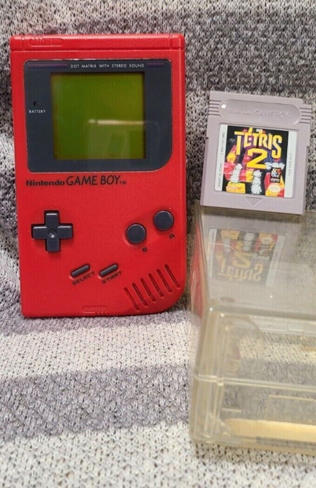 Nintendo Game Boy Original RED DMG-01 W/ Clear Case & Tetris 2 Tested ...