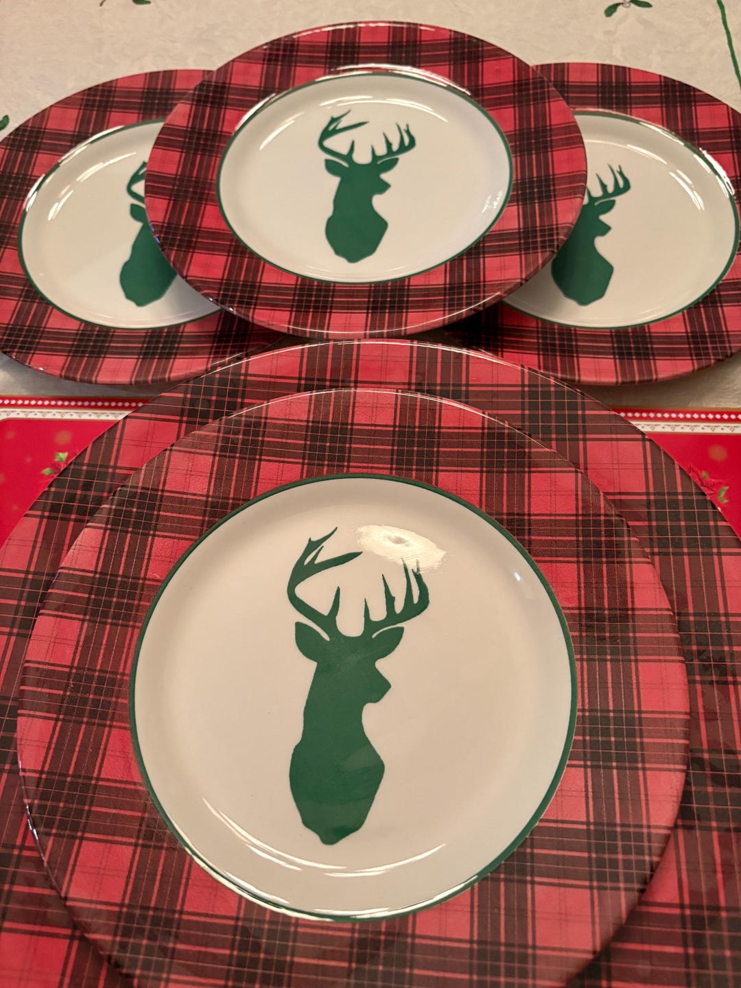 Royal STAFFORD England "red Tartan Stag" Set of 4 Dinner Plates, RALPH ...