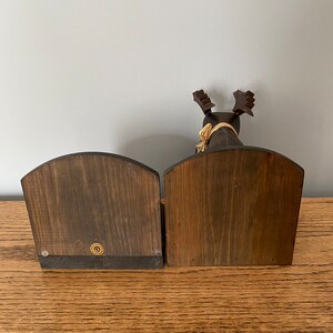 Hand Carved EBENISTERIE YOME LEBEL Wooden Moose Bookends, Front and ...