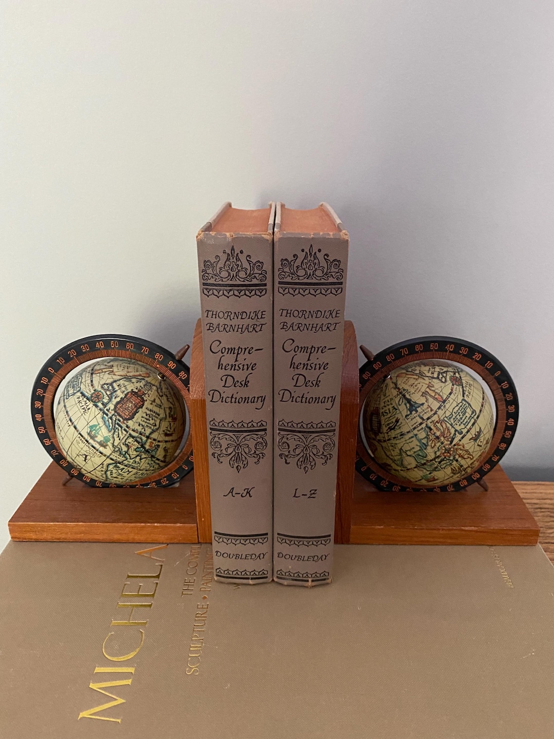 OLD WORLD GLOBE Wooden Bookends, World Map, Dark Academia, Library ...