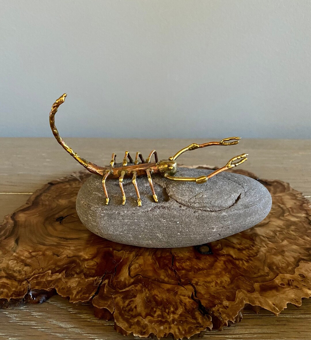 Vintage SCORPION Figure on Rock, Brass, Copper, Scorpio, Arachnid, Art ...