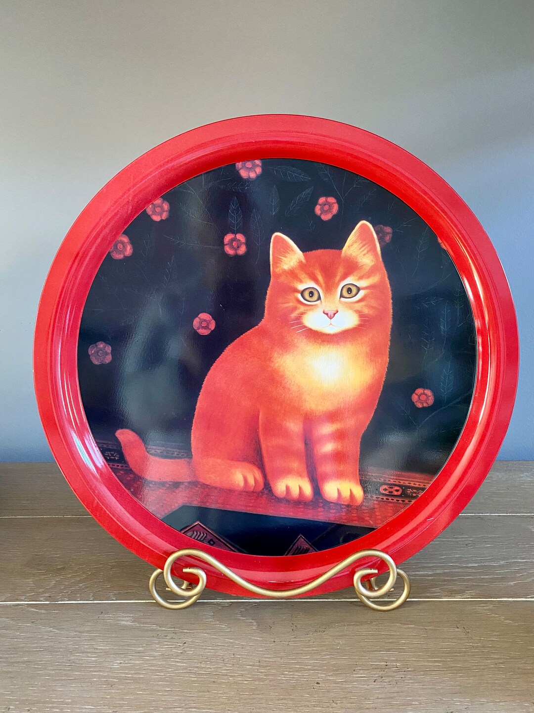 Vintage Metal Tray, Painted GINGER CAT, Designed by M. Leman for J ...