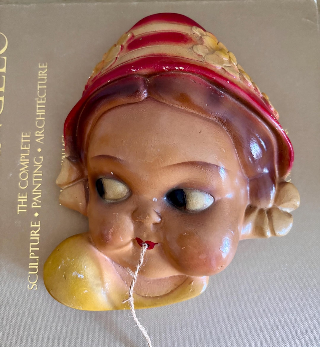 CHALKWARE String Holder, Big Eyed Girl, Hand Painted, Whimsical, Wall ...