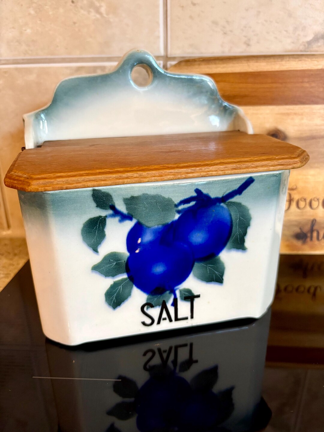 Antique DITMAR ERBACH Czechoslovakia Ceramic and Wood SALT Box, Art ...