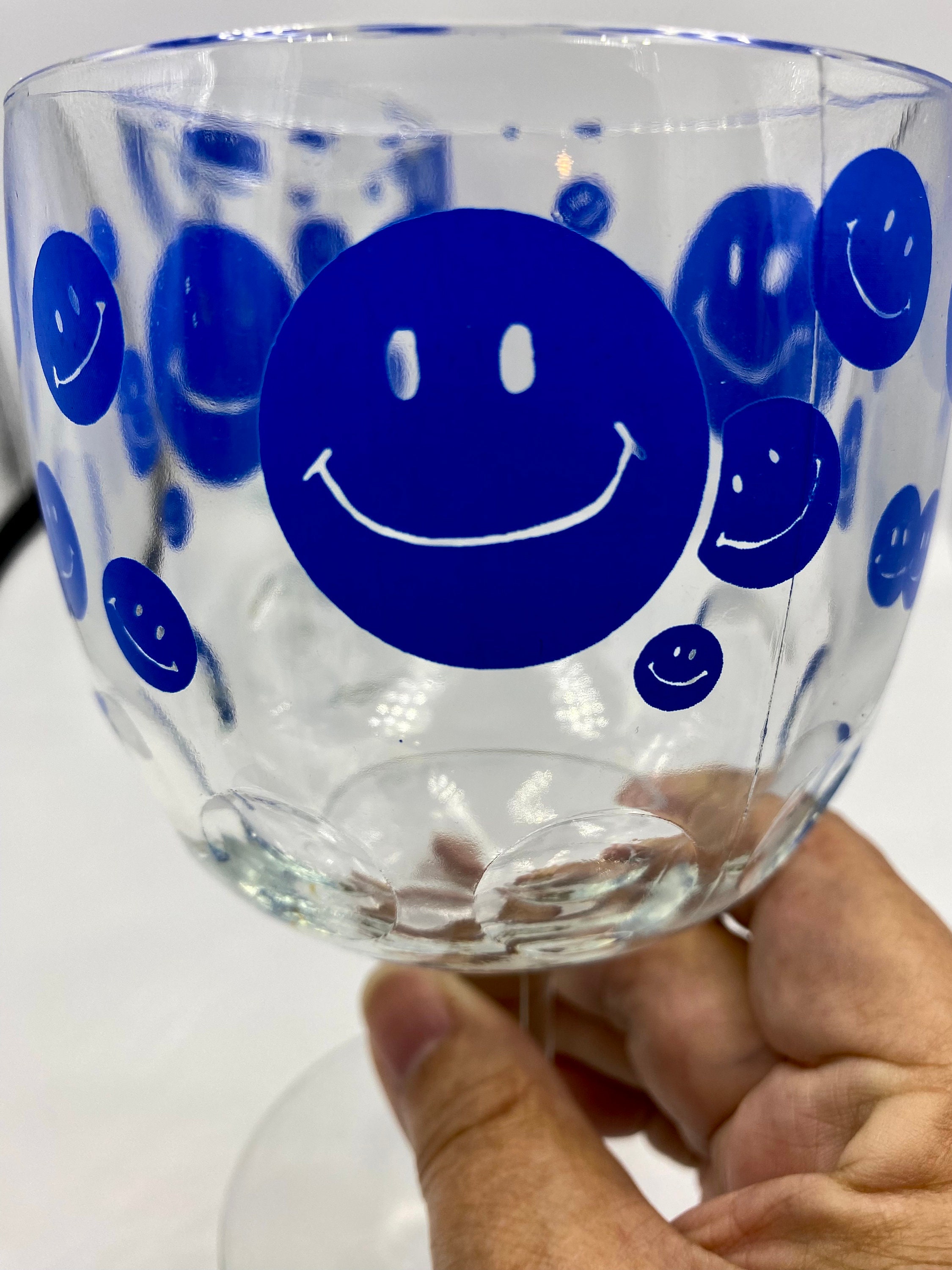 Vintage Cobalt Blue Smiley Face Thumbprint Glasses, Bartlett Collins ...