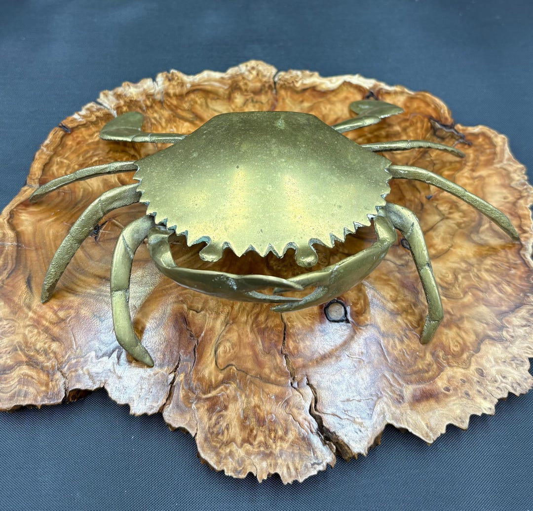 Solid BRASS CRAB Hinged Trinket Box, Crustacean, Beach House Decor ...