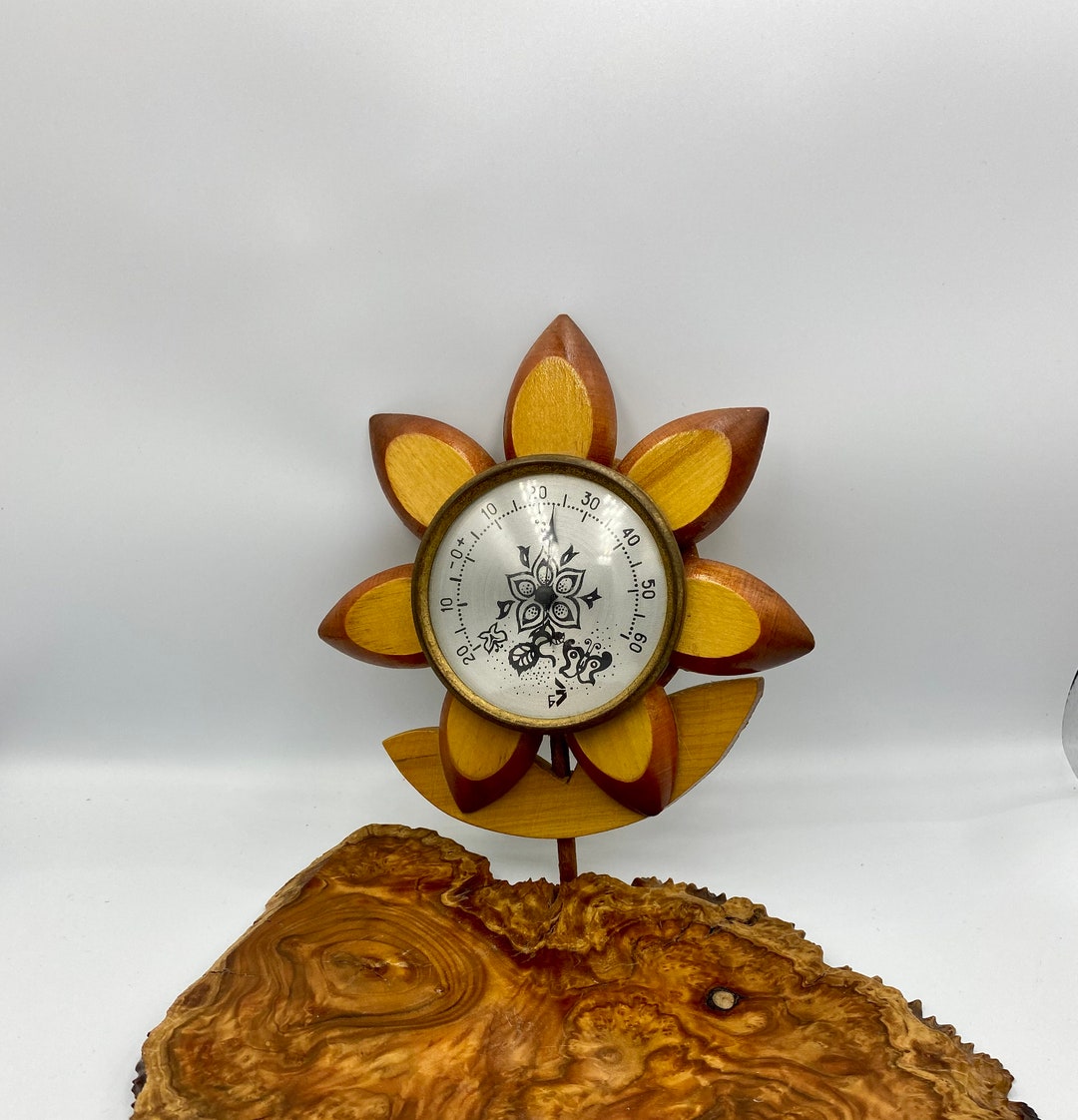 Vintage Wooden Thermometer, 1990s, Flower Power, Boho Design, MCM ...