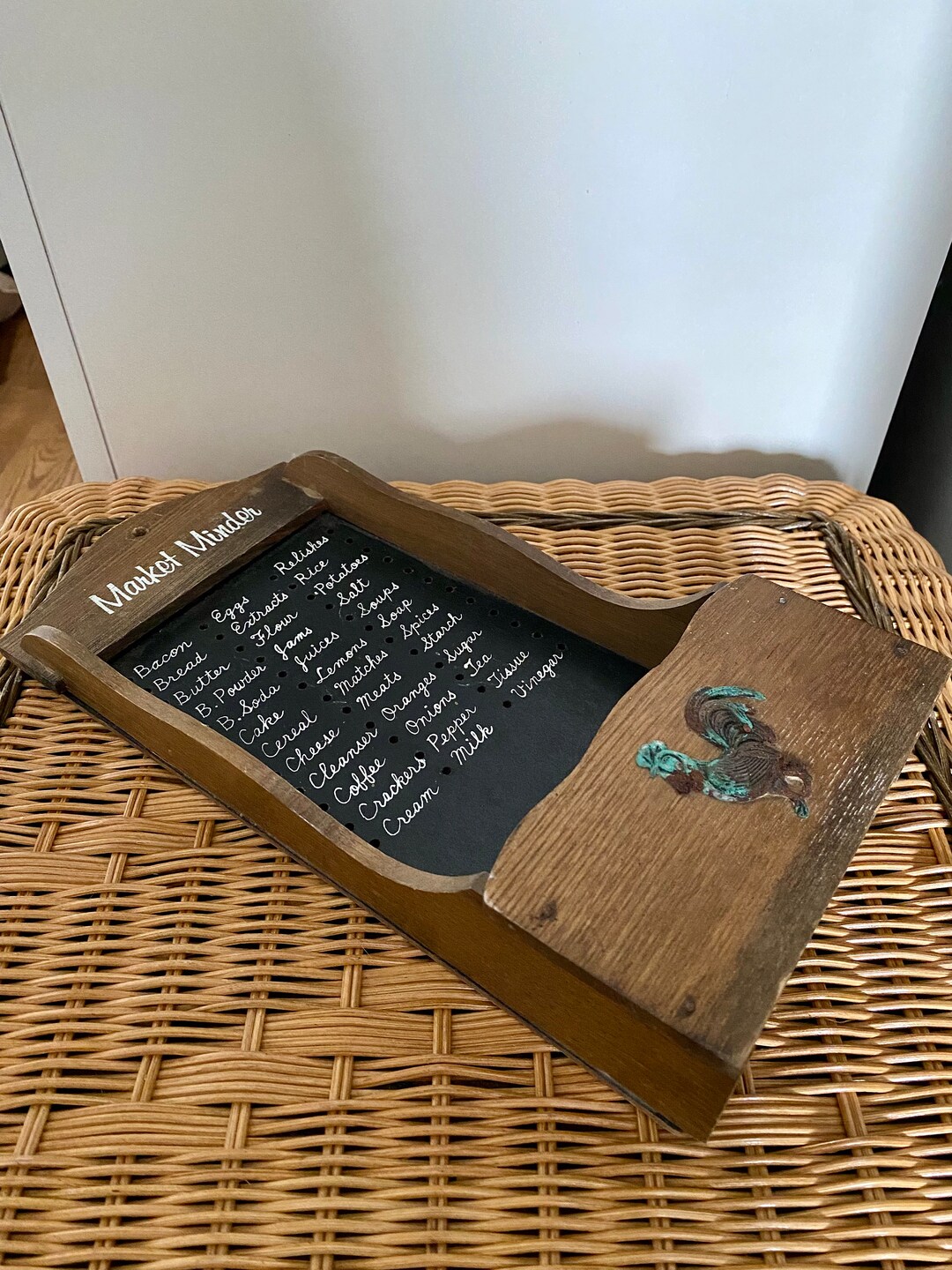 Vintage market Minder Wooden Grocery List Shelf, Wooden Box, Recipe ...