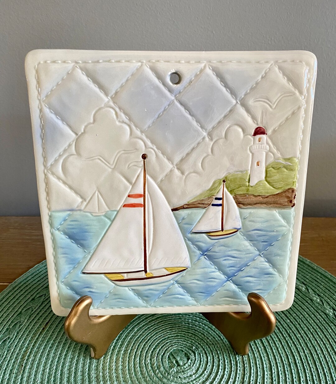 Vintage 1980s Otagiri Sailboat Tile, Sailing, Trivet, Beach Decor, Wall ...