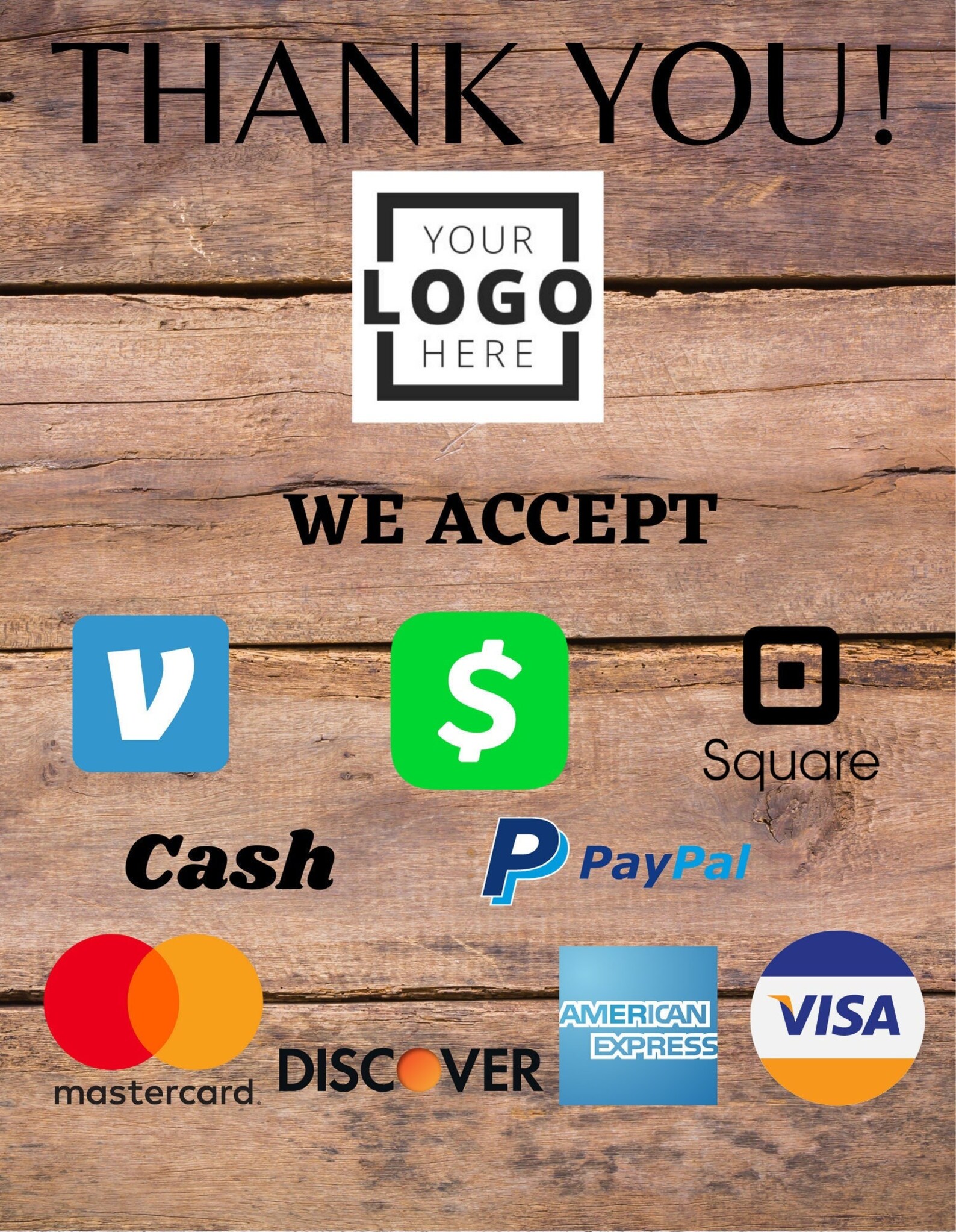 Rustic Templates: Editable, Simple, Acceptable Payments Template, DIY ...