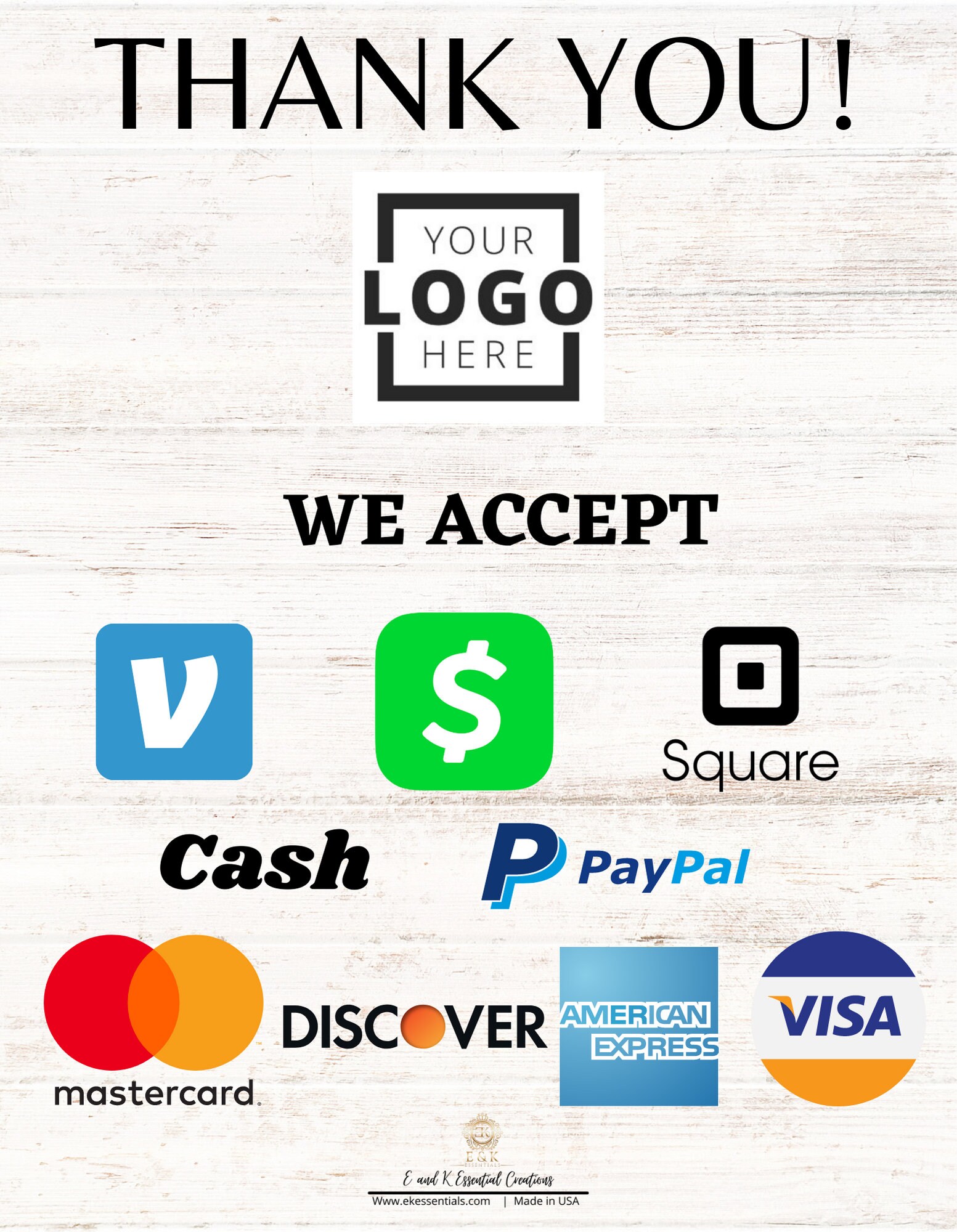 Rustic Templates: Editable, Simple, Acceptable Payments Template, DIY ...