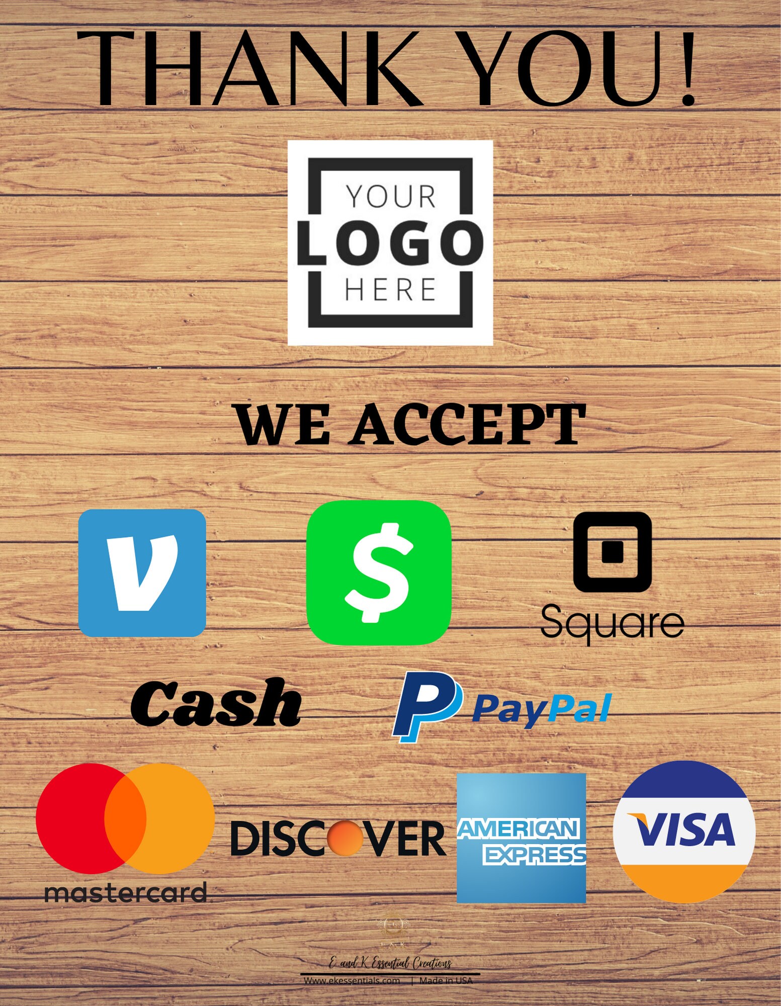 Rustic Templates: Editable, Simple, Acceptable Payments Template, DIY ...
