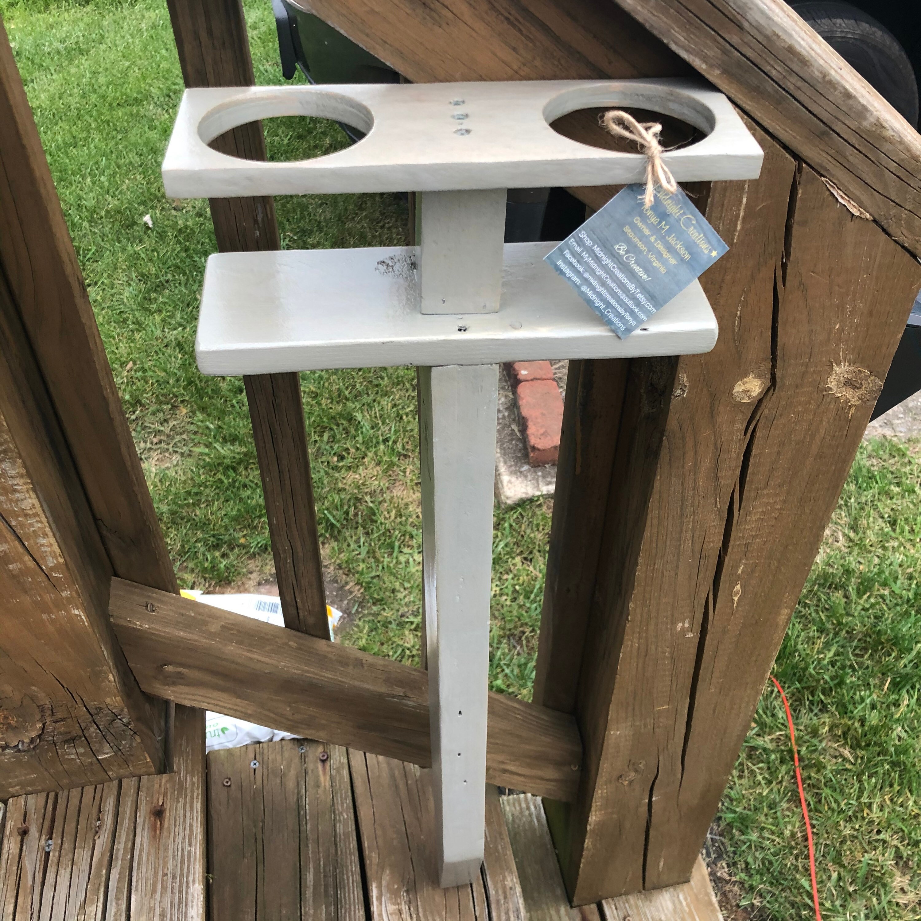 Outdoor Beer Stand / Double Drink Holder / Reclaimed Wood Tall Beverage ...