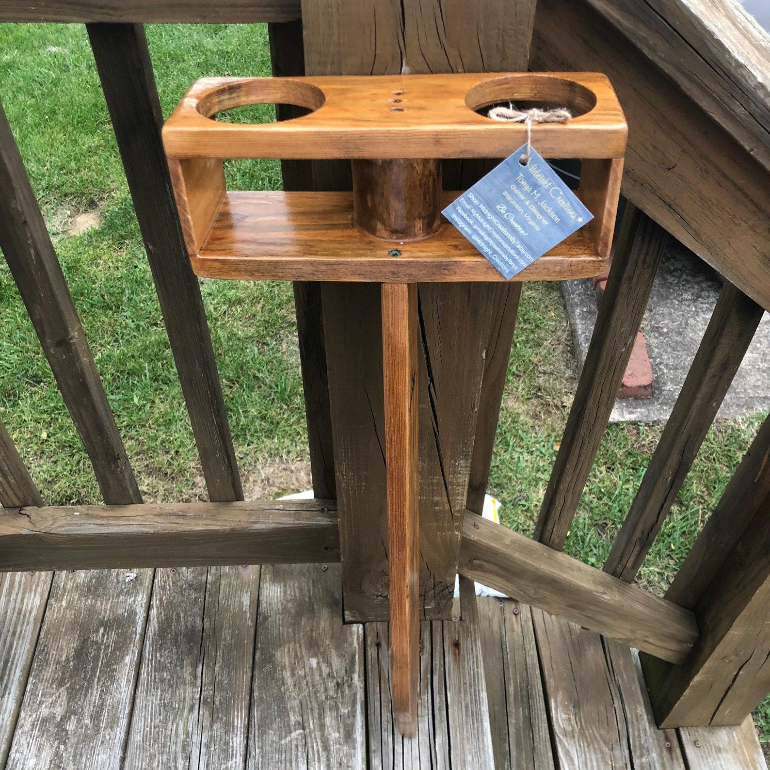 Outdoor Beer Stand / Double Drink Holder / Reclaimed Wood Tall Beverage ...
