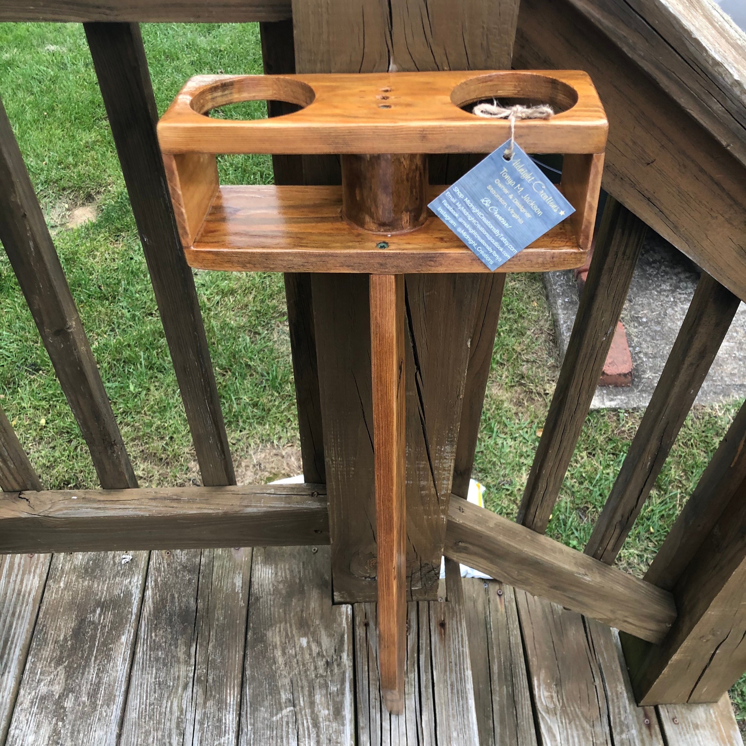 Outdoor Beer Stand / Double Drink Holder / Reclaimed Wood Tall Beverage ...