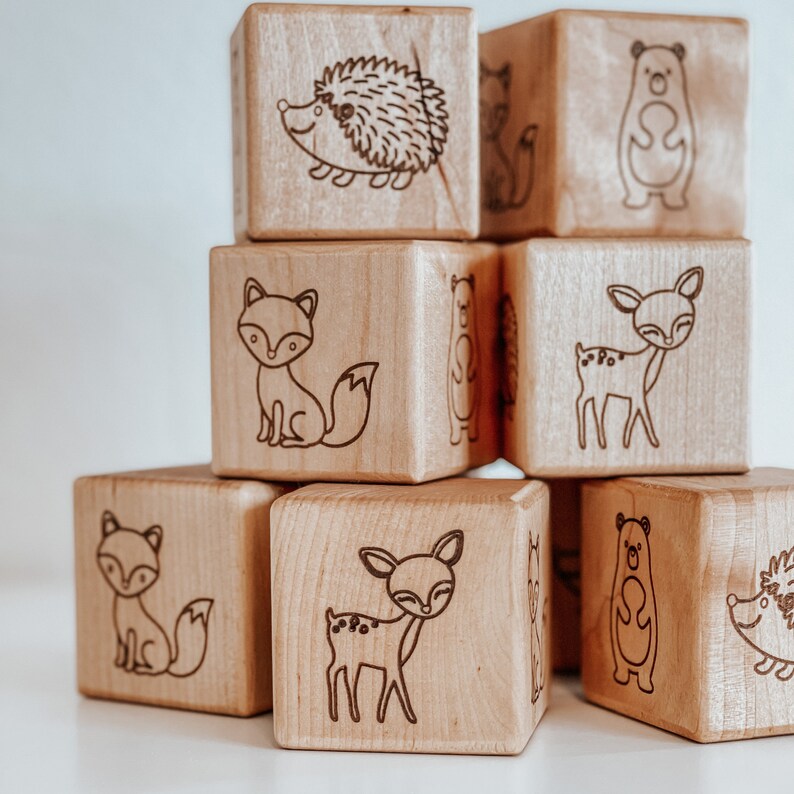 Woodland Animal Wooden Blocks: Engraved Nursery Decor - Etsy
