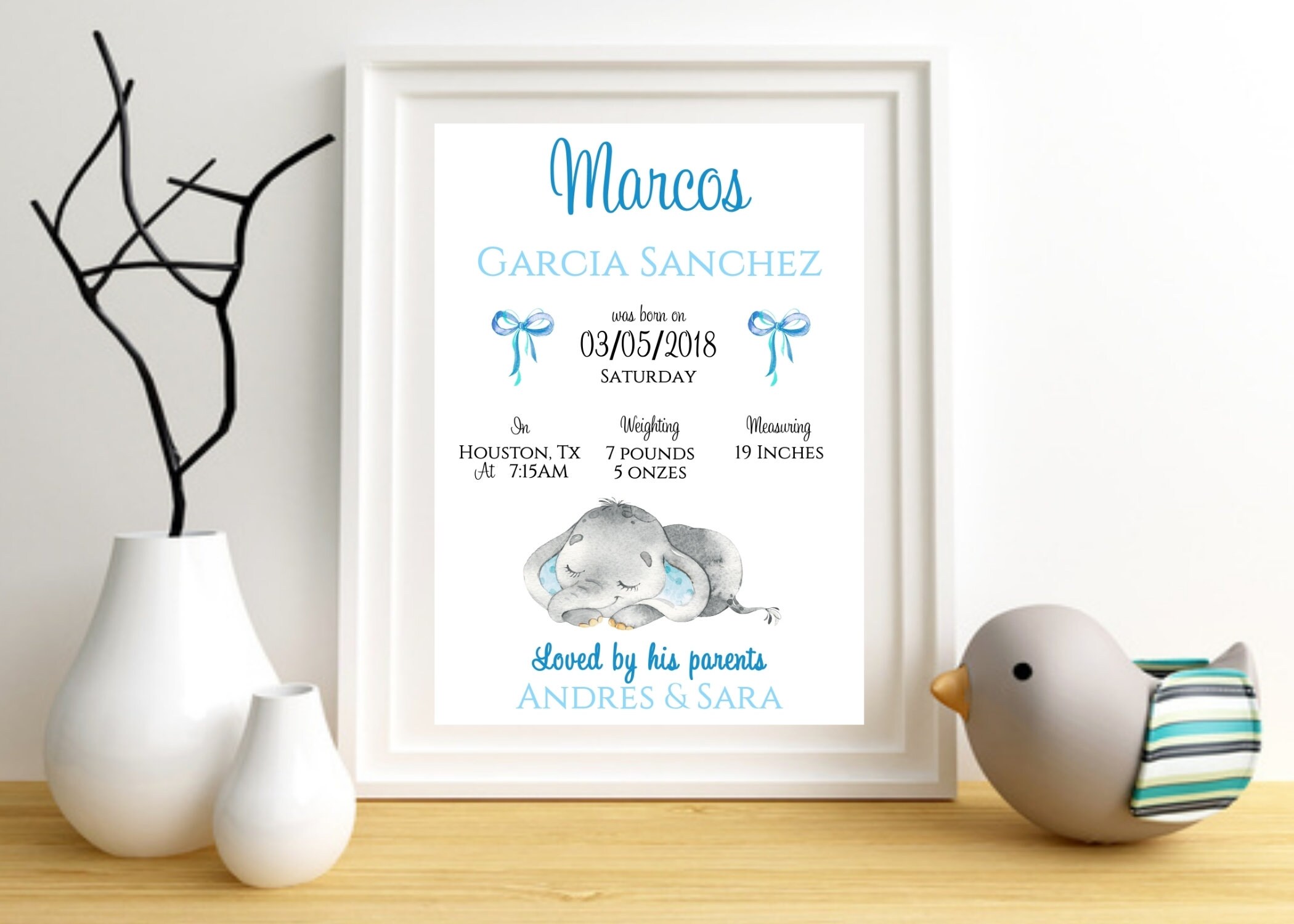 Baby Birth Stats. Nursery Art Printable. Nursery Print. Baby Name Wall ...
