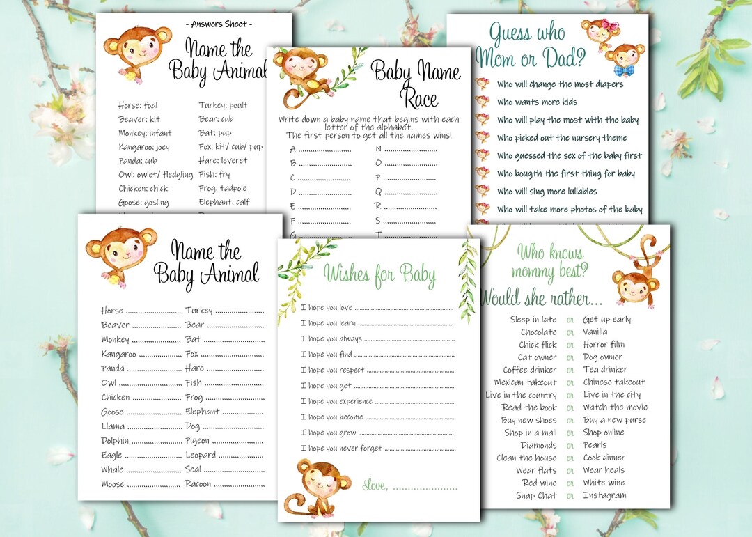 Monkey Baby Shower Boy. Baby Shower Games Bundle, Baby Shower Games ...