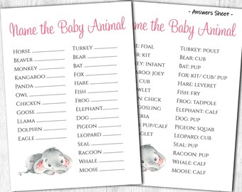 Girl Elephant Baby Shower Game, Baby Animal Game, Pink Girl Elephant ...